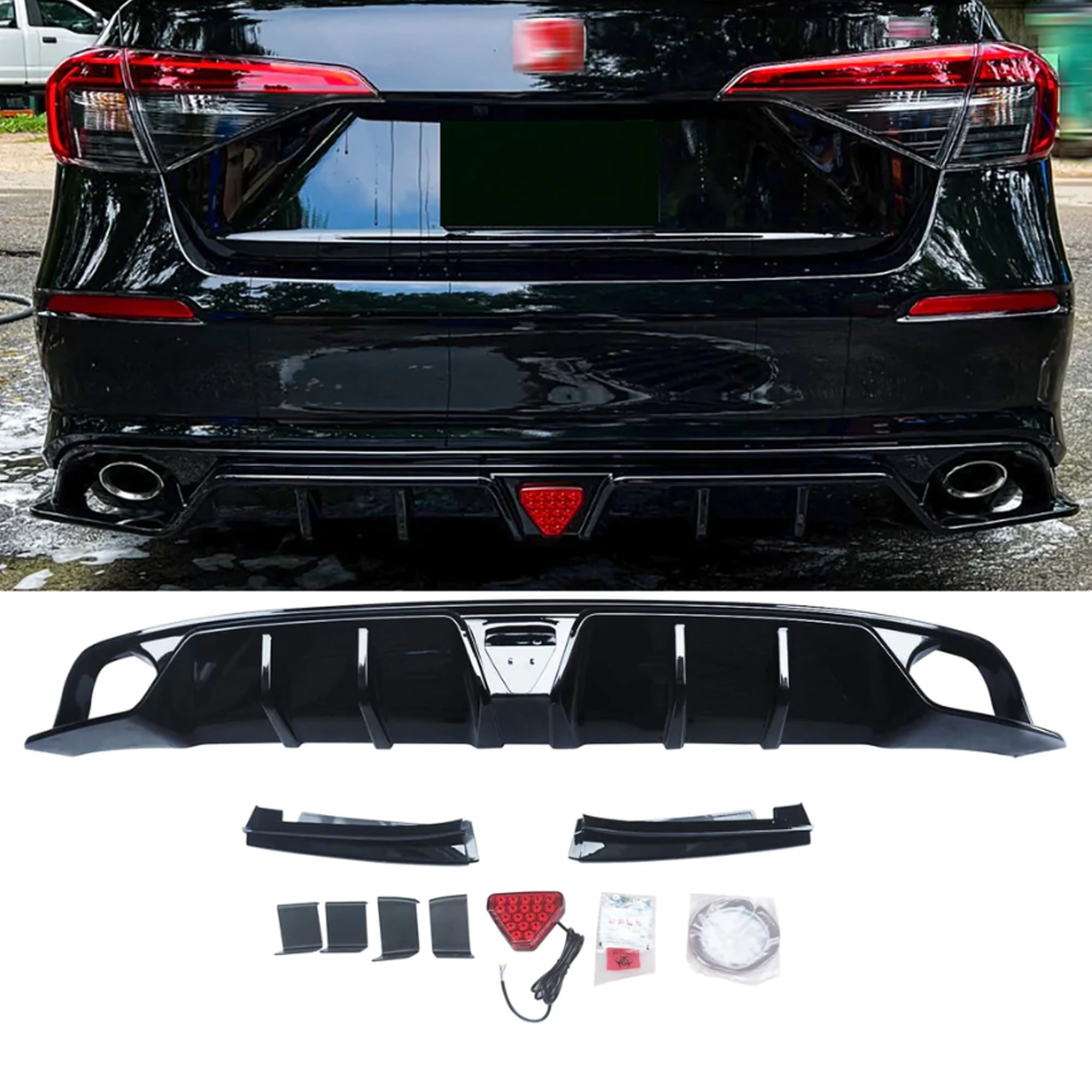 NINTE Rear Diffuser for 2022 2023 11th Gen Honda Civic Sedan Gloss ...