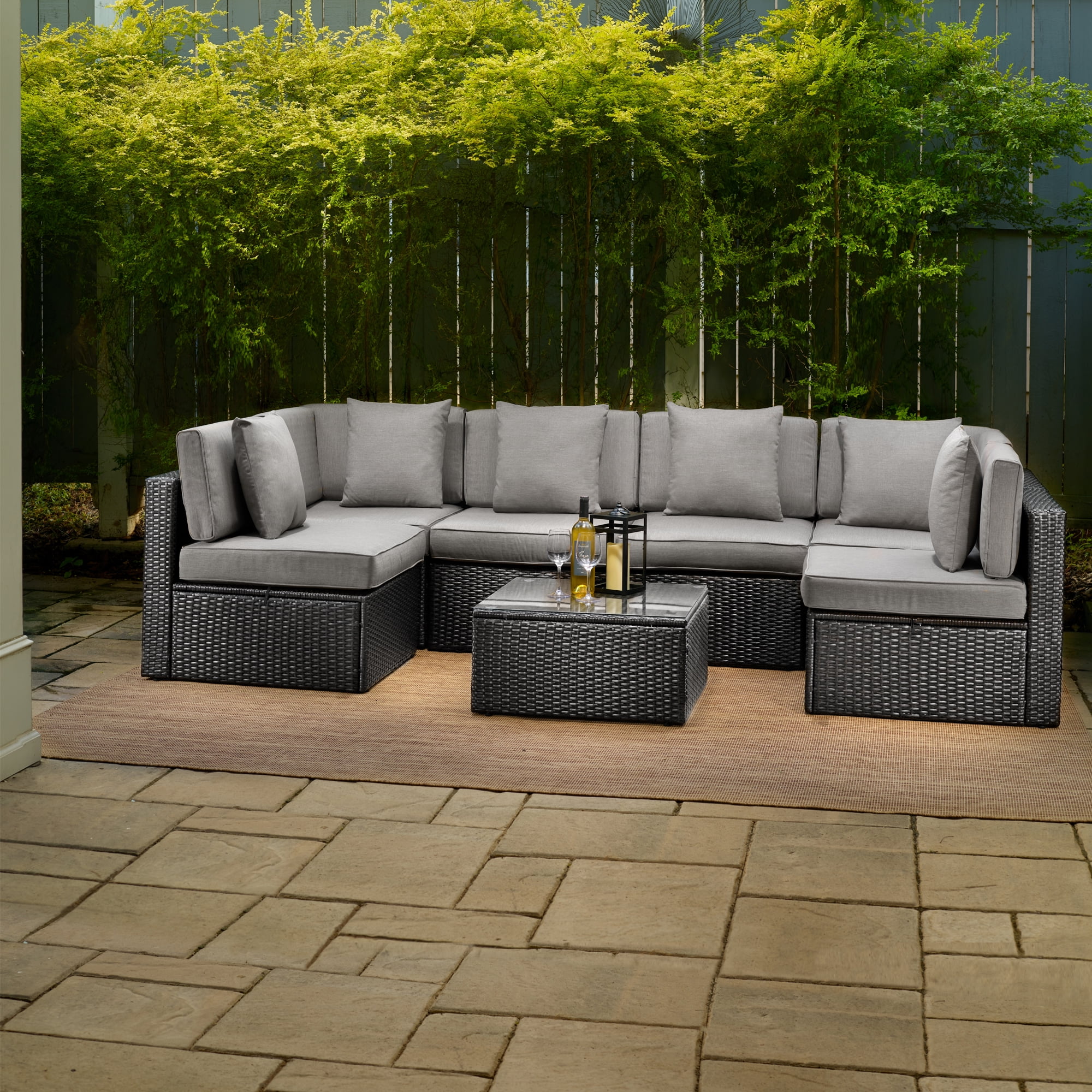 Sydney 7pc Resin Wicker Modular Sectional- Gray - Walmart.com