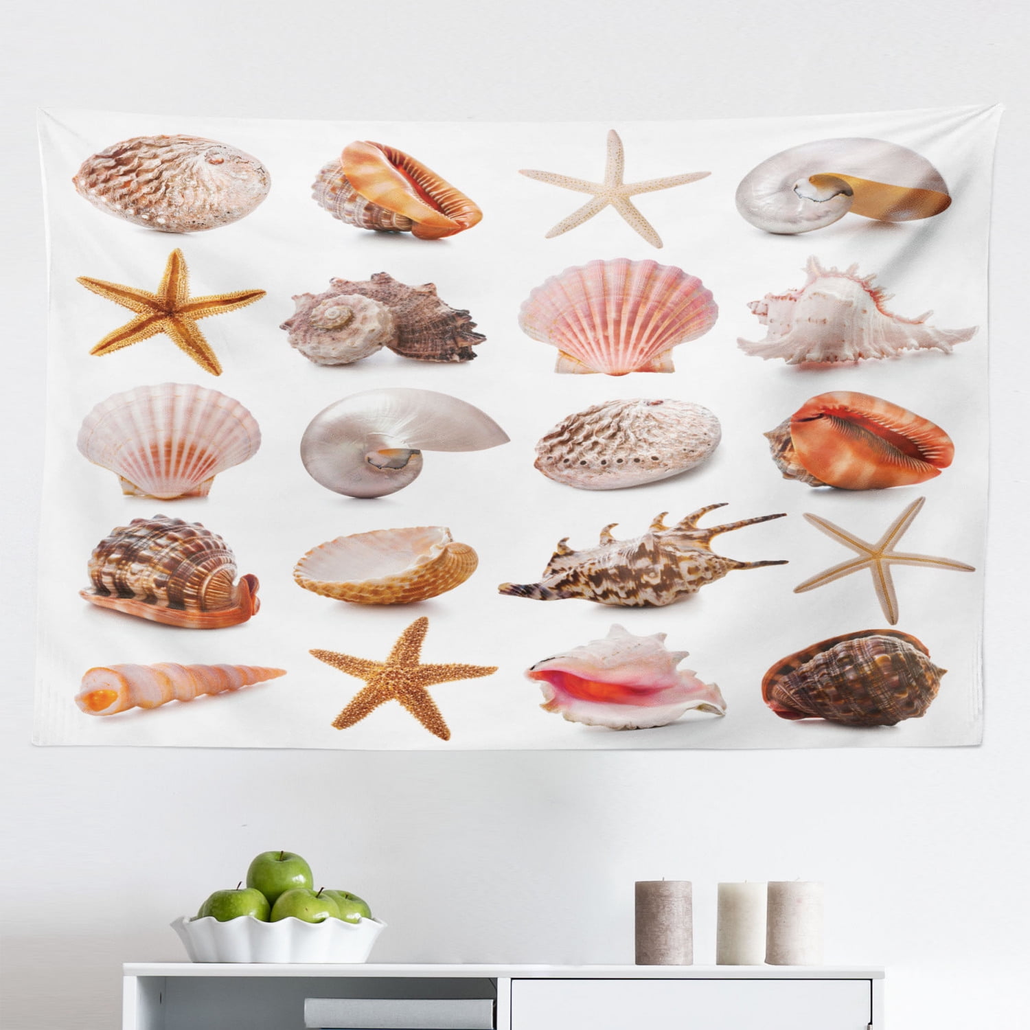 Seashells Tapestry, Seashells Maritime Beach Theme Shellfish Wooden ...