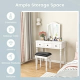 Costway Vanity Table Set Makeup Desk Cushioned Stool 3 Drawer Large ...