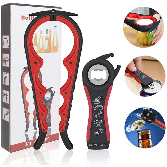 Jar Opener Bottle Opener for Weak Hands, 5 in 1 Multi Function Can Opener Bottle Opener Kit with ...