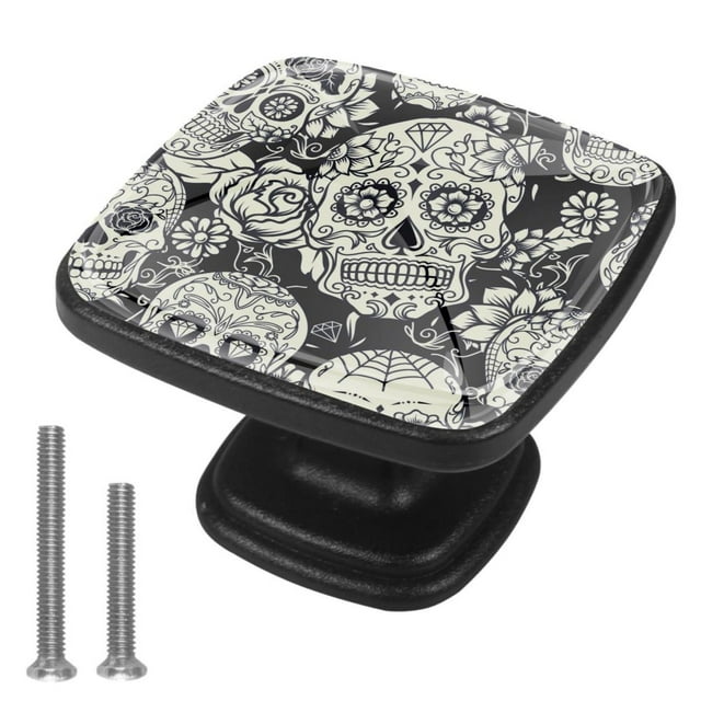 4 Pcs Cabinet Handle Drawer Pulls Skull Knobs with Screws Square ...