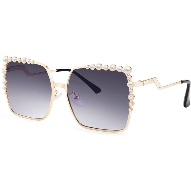 Feisedy Women Oversized Square Sunglasses Pearl Design Ladies 2021 New