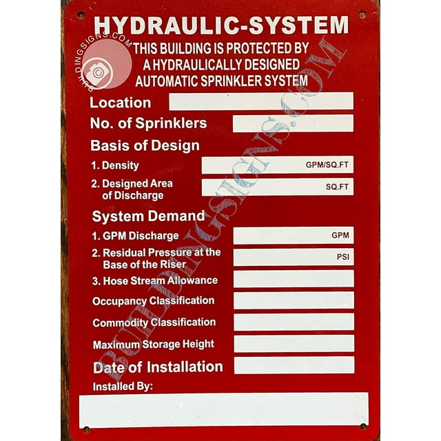 Hydraulic System Sign - This Building is Protected by hydraulically ...