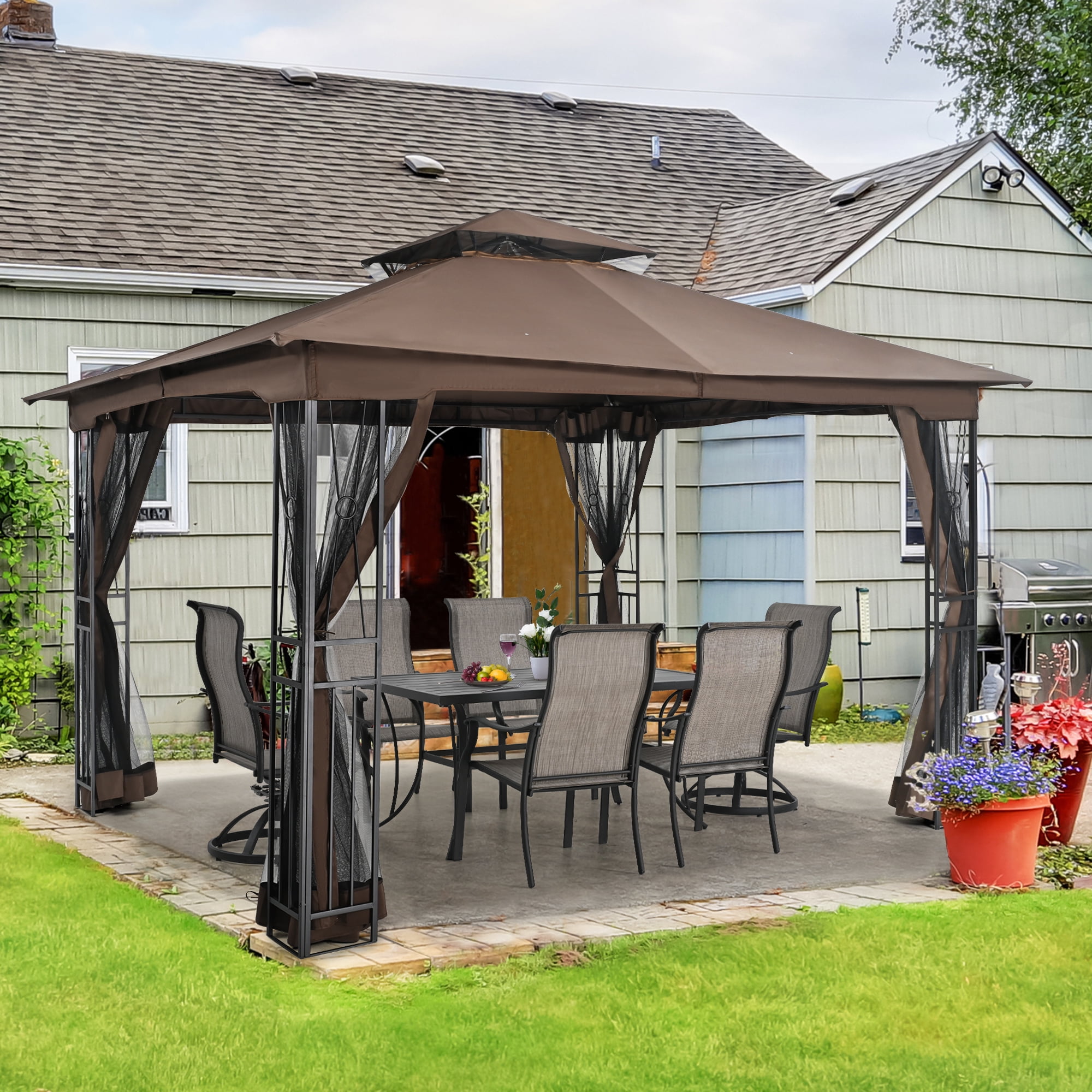 EGEIROS LIFE 12 Ft. X 10 Ft. Double Roof Patio Gazebo With Mosquito Net ...
