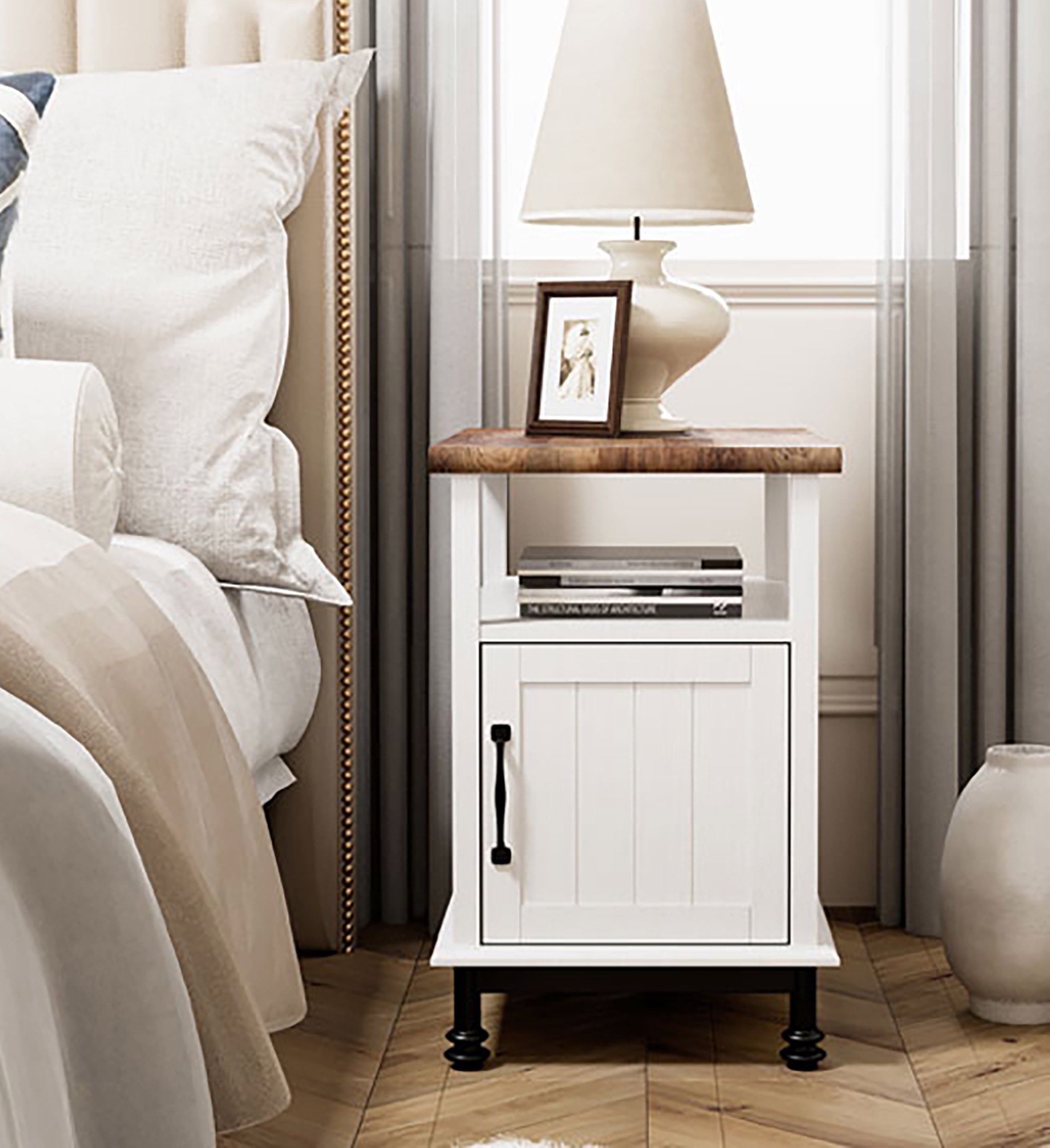 WAMPAT Farmhouse Nightstand for Bedroom, Premium Wood Accent End Side ...
