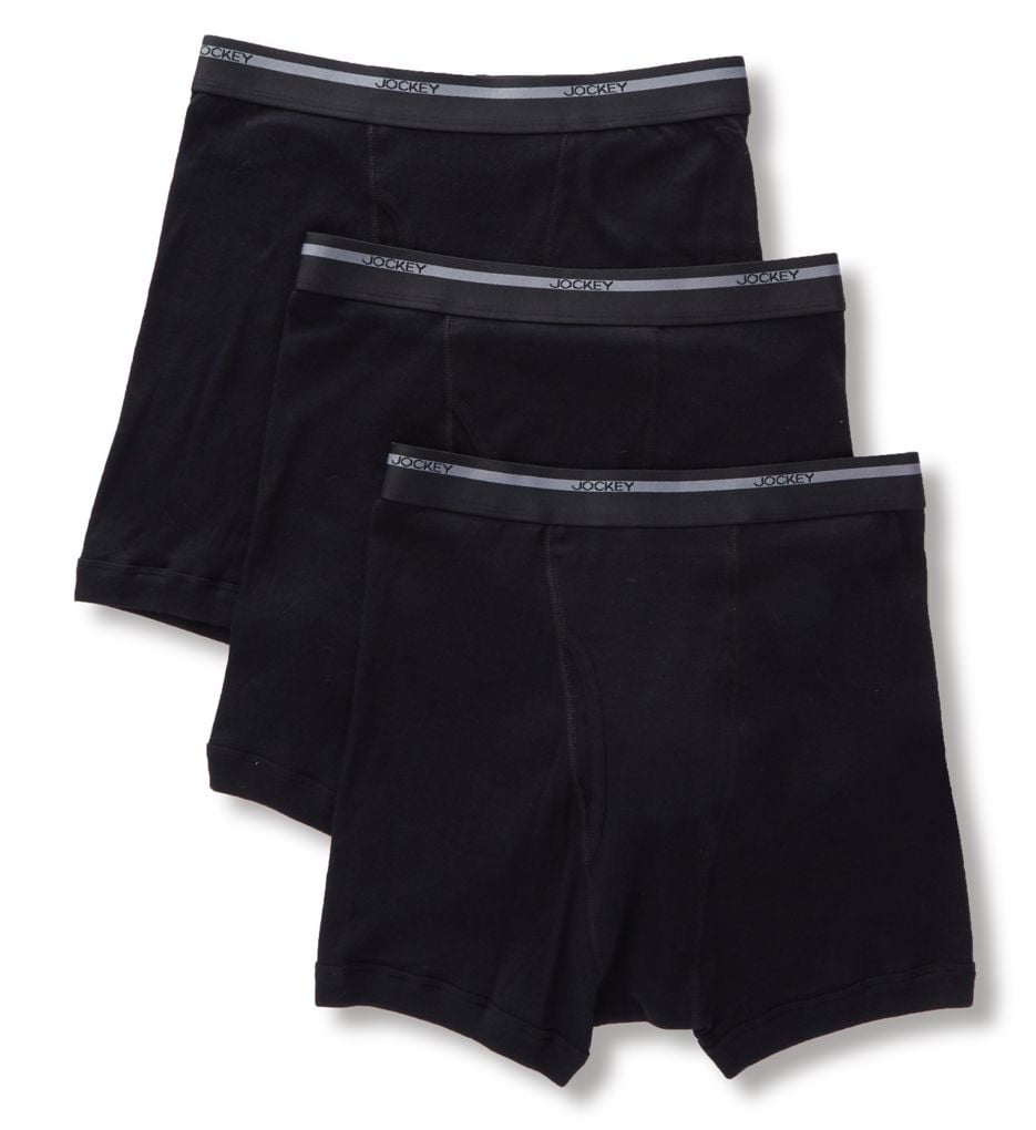 Men's Jockey 9977 Full Rise 100% Cotton Boxer Briefs - 3 Pack (Black M ...