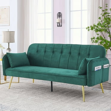 Pemberly Row 70" Square Arm Upholstered Velvet Sofa in Green - Walmart.com