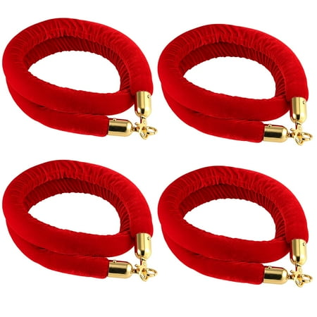 Funsuei 4 Pack 5 Feet Red Velvet Stanchion Rope, 1-14 Inch Luxurious ...
