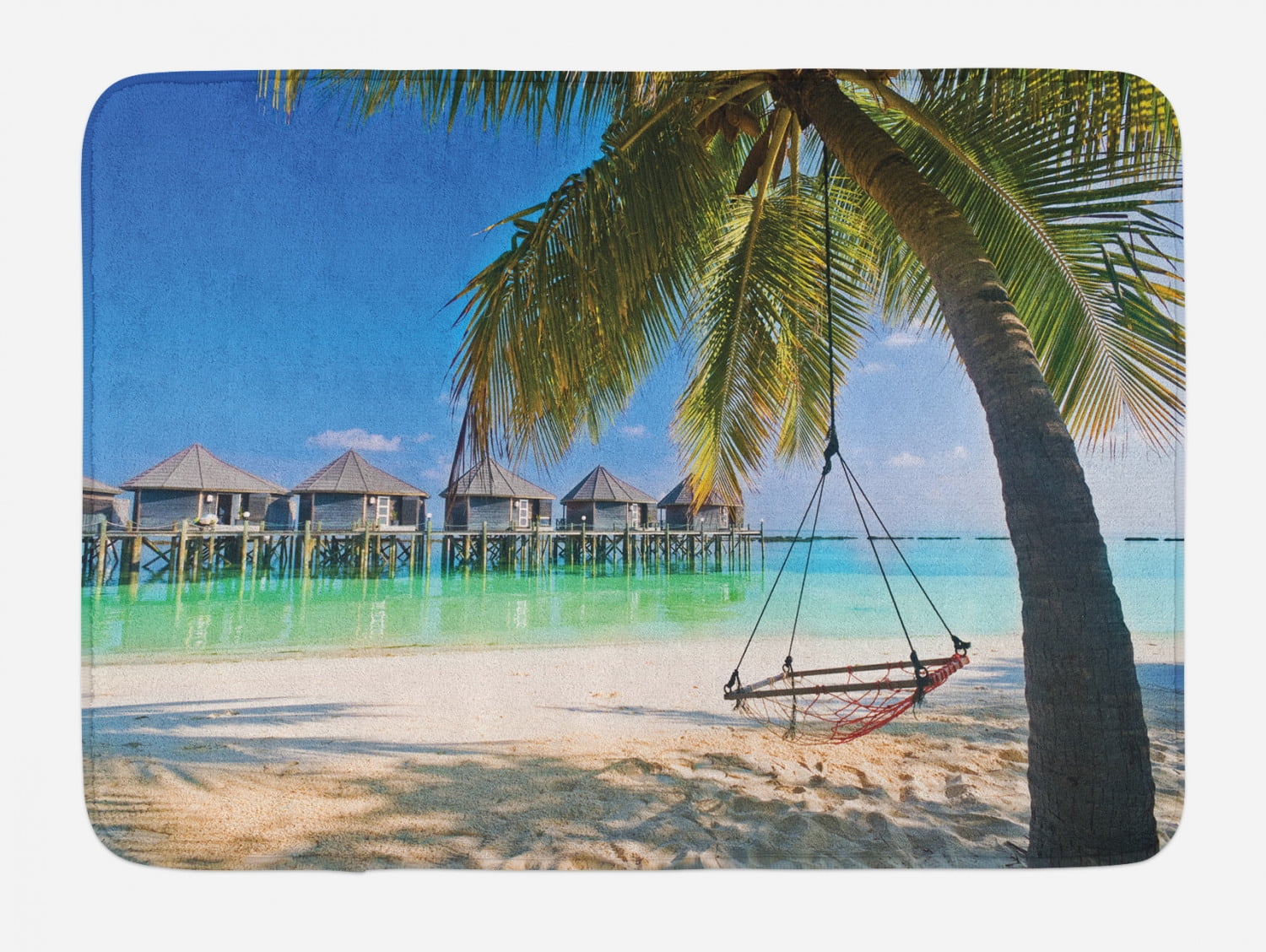Beach Bath Mat, Hammock under Palm Leaves in Golden Heaven Beach ...
