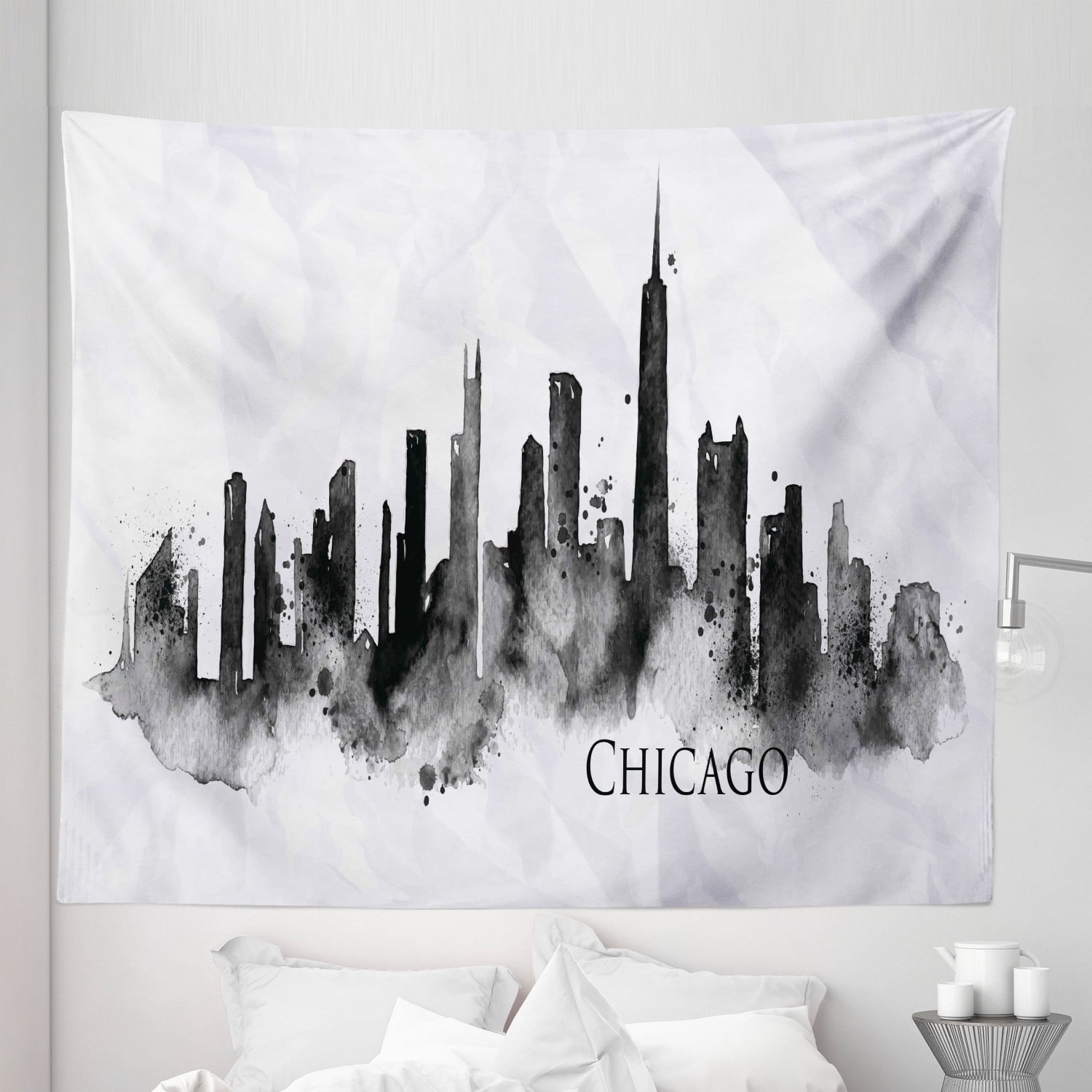 Chicago Tapestry, Watercolor Urban Landscape Grunge Brushstroke Effects ...