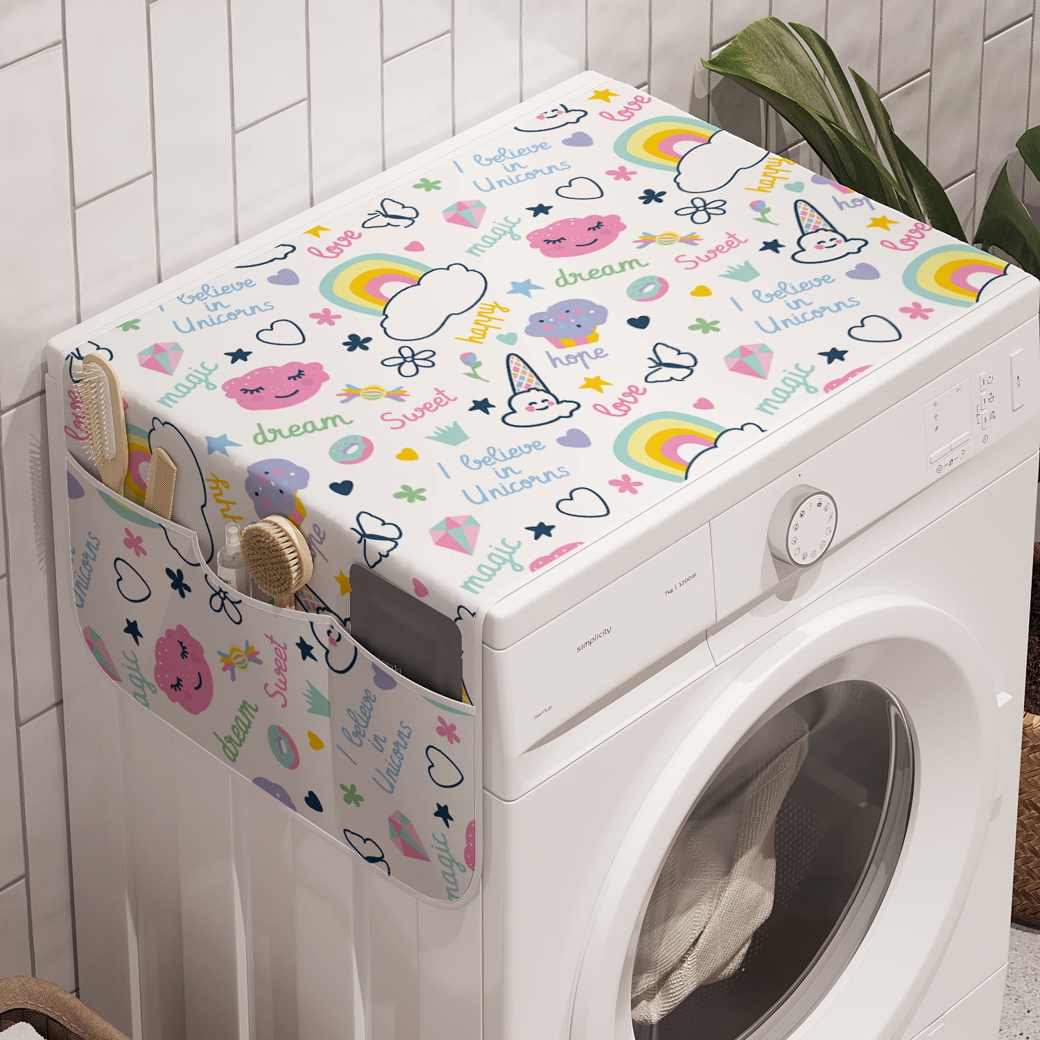 Cartoon Washing Machine Organizer, Rainbow Clouds I Believe in Unicorns ...