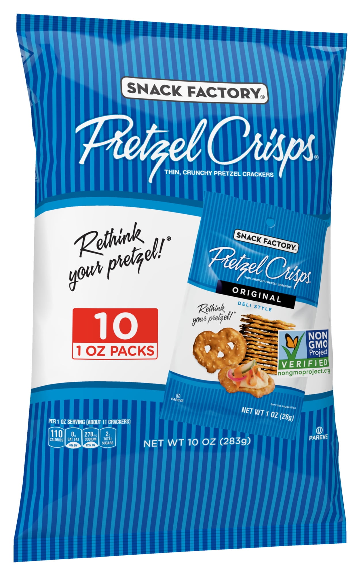 Snack Factory Pretzel Crisps, Original, 1 Oz Snack Packs, 10 Ct