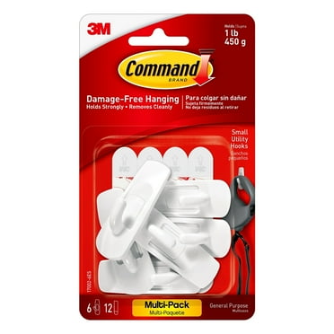 Command Hooks Value Pack, White, Small, 6 Hooks, 12 Strips/Pack ...