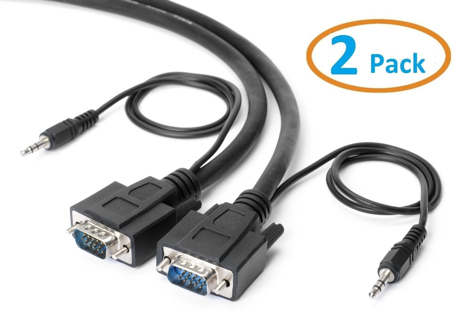 SVGA Monitor Cable With 3 5mm Audio 2 Pack Male To Male 15 Ft SVGA Monitor Cable With 3 5mm Audio 2 Pack Male To Male 15 Ft