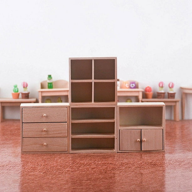 Xingzhi 4Pcs Wooden Miniature Furniture Set Unpainted for 1/12 ...