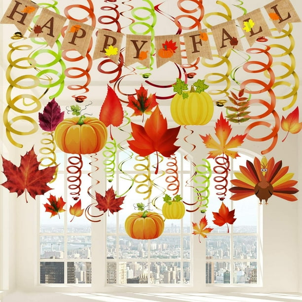 41 Pieces Thanksgiving Hanging Swirl Decorations Happy Fall Burlap ...