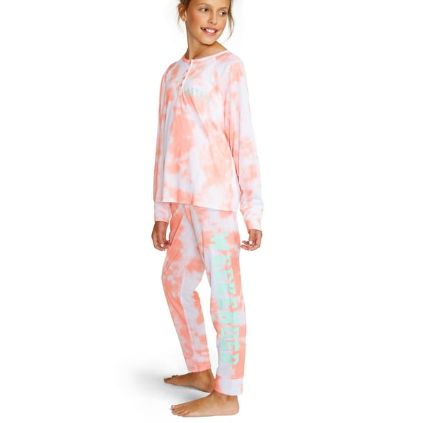 Justice Girls Tie Dye Long Sleeve Henley Top and Jogger 2-piece Pajama ...