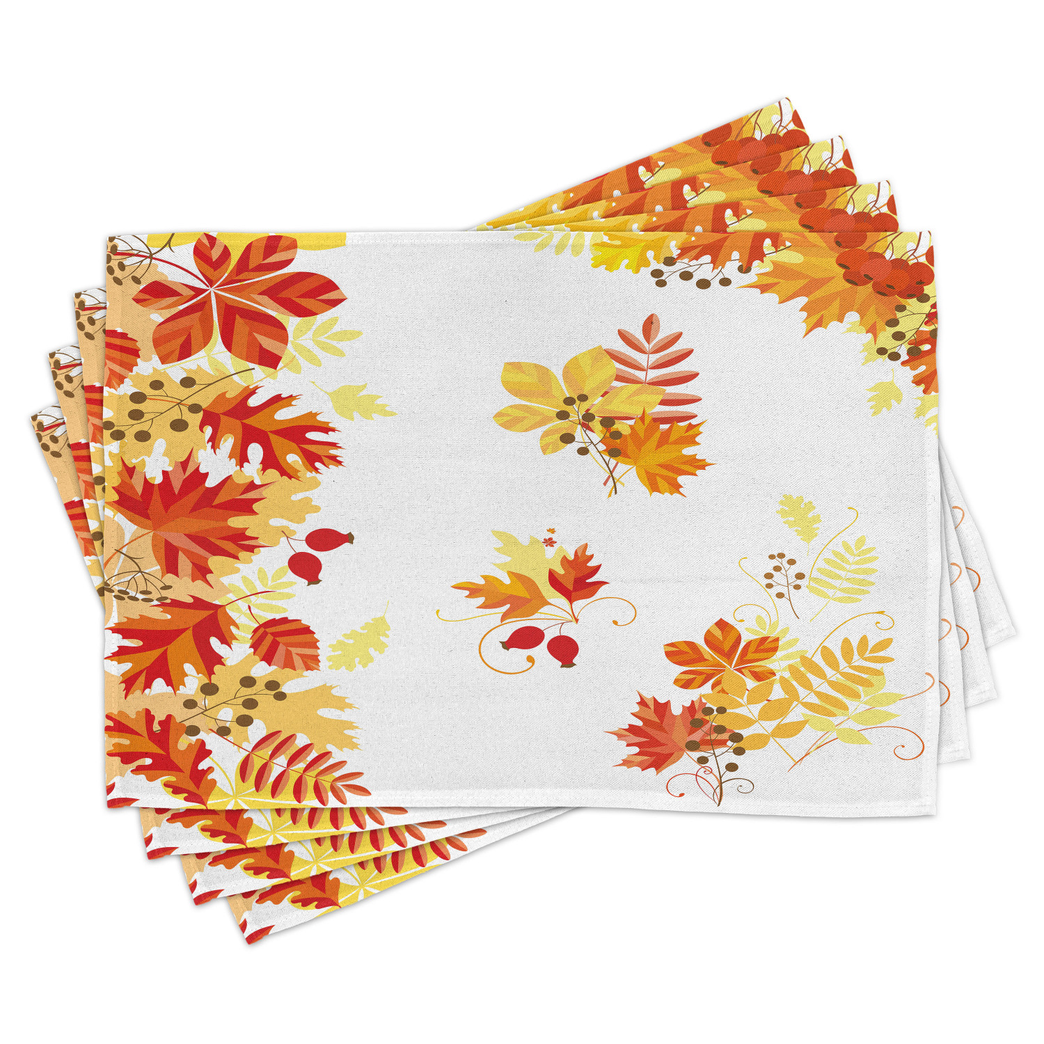 Fall Placemats Set of 4 Autumn Themed Pattern Chestnut Oak Maple Leaves ...