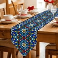 Blue Green Boho Flowers Table Runner Linen Burlap Table Runner 48 ...