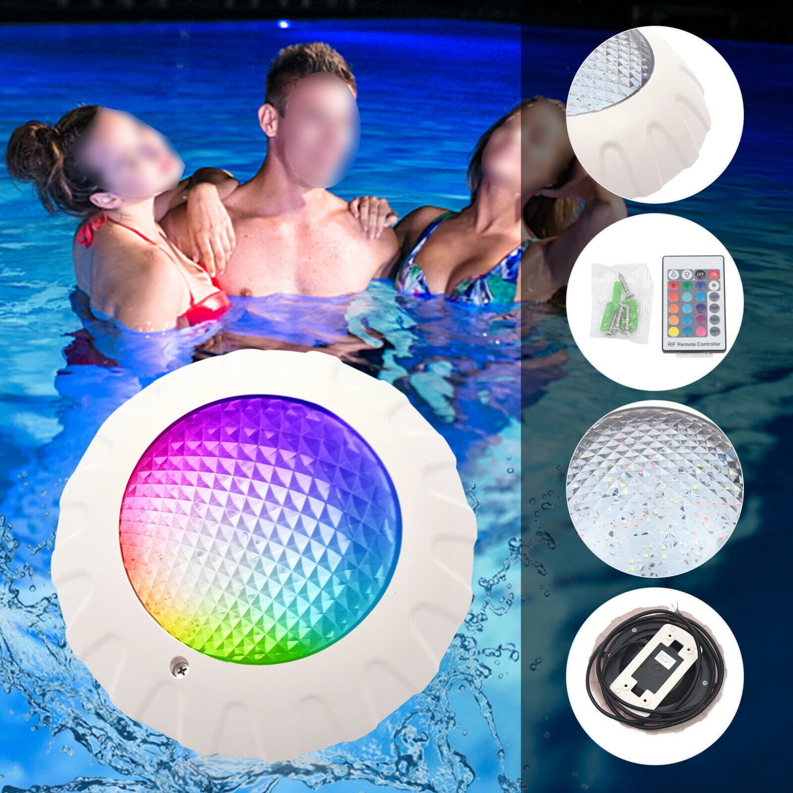 Miumaeov 38W 12V RGB LED Color Changing Underwater Swimming Pool Lamp with Remote - Walmart.com
