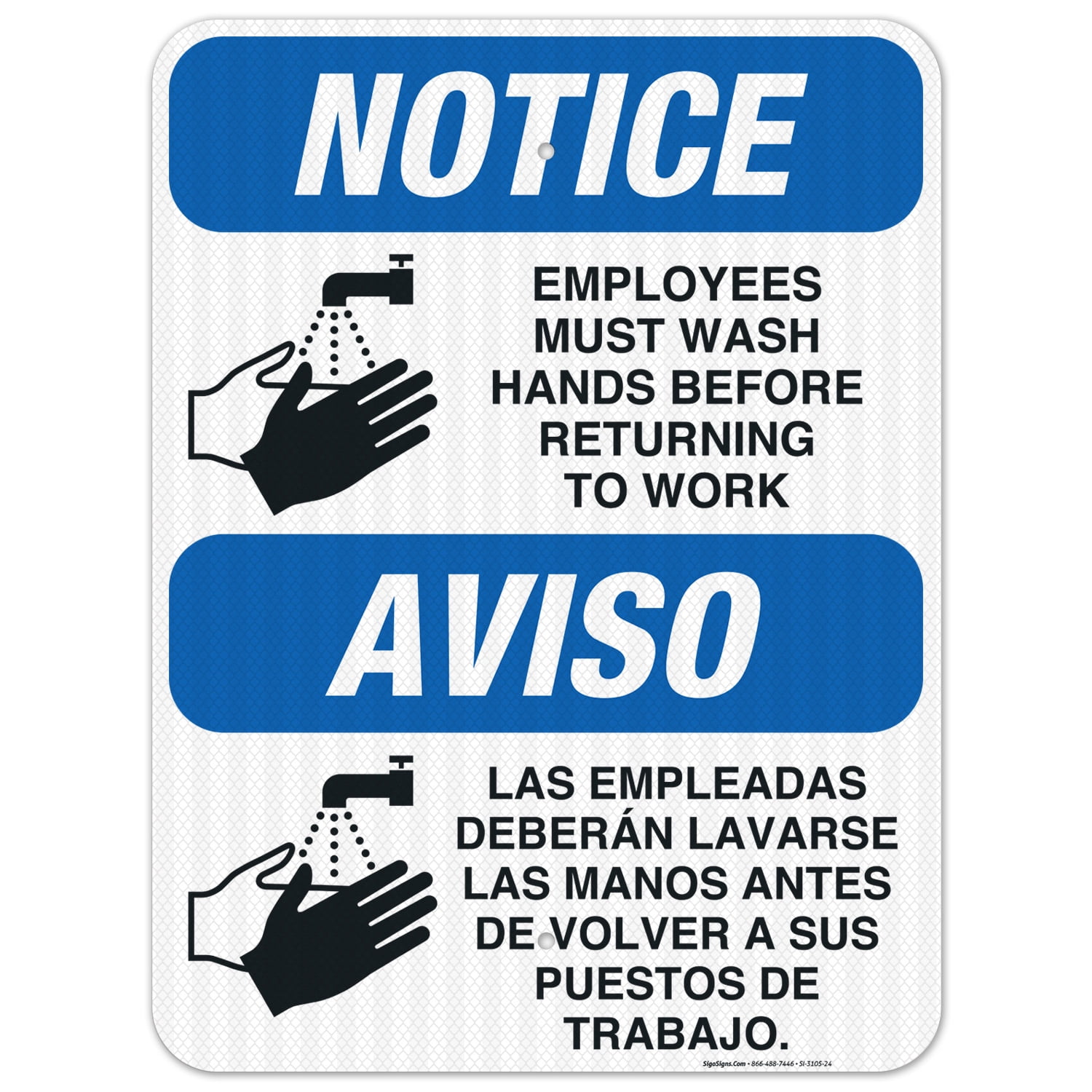 Employees Hand Washing Sign, Bilingual Spanish English, - Walmart.com