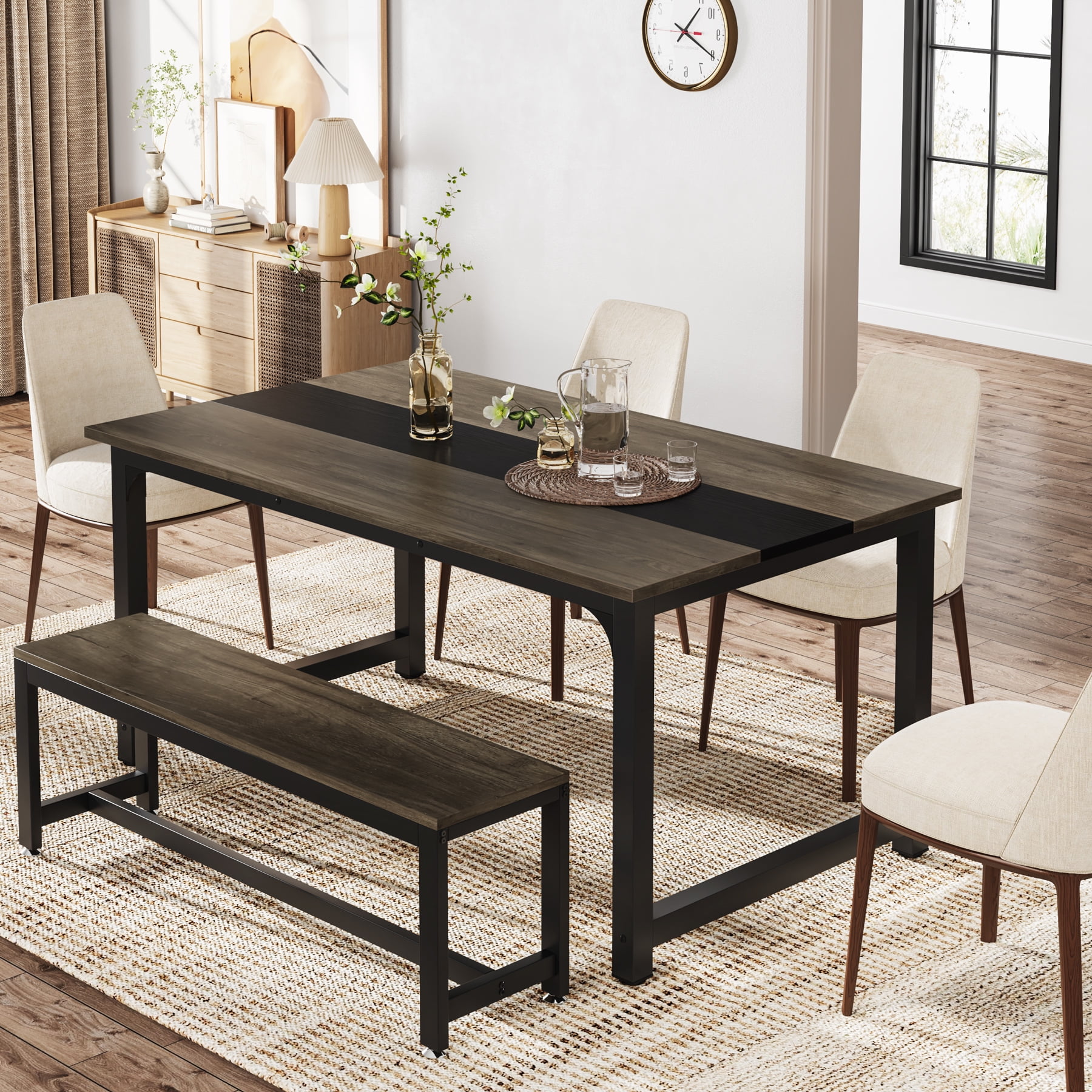 Tribesigns 62.99-Inch Dining Table with Metal Legs and Tribesigns 62.99-Inch Dining Table with Metal Legs and