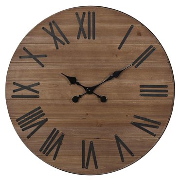 HOMCOM Rustic 36 Inch Wall Clock, Silent Non Ticking, Wood Metal ...