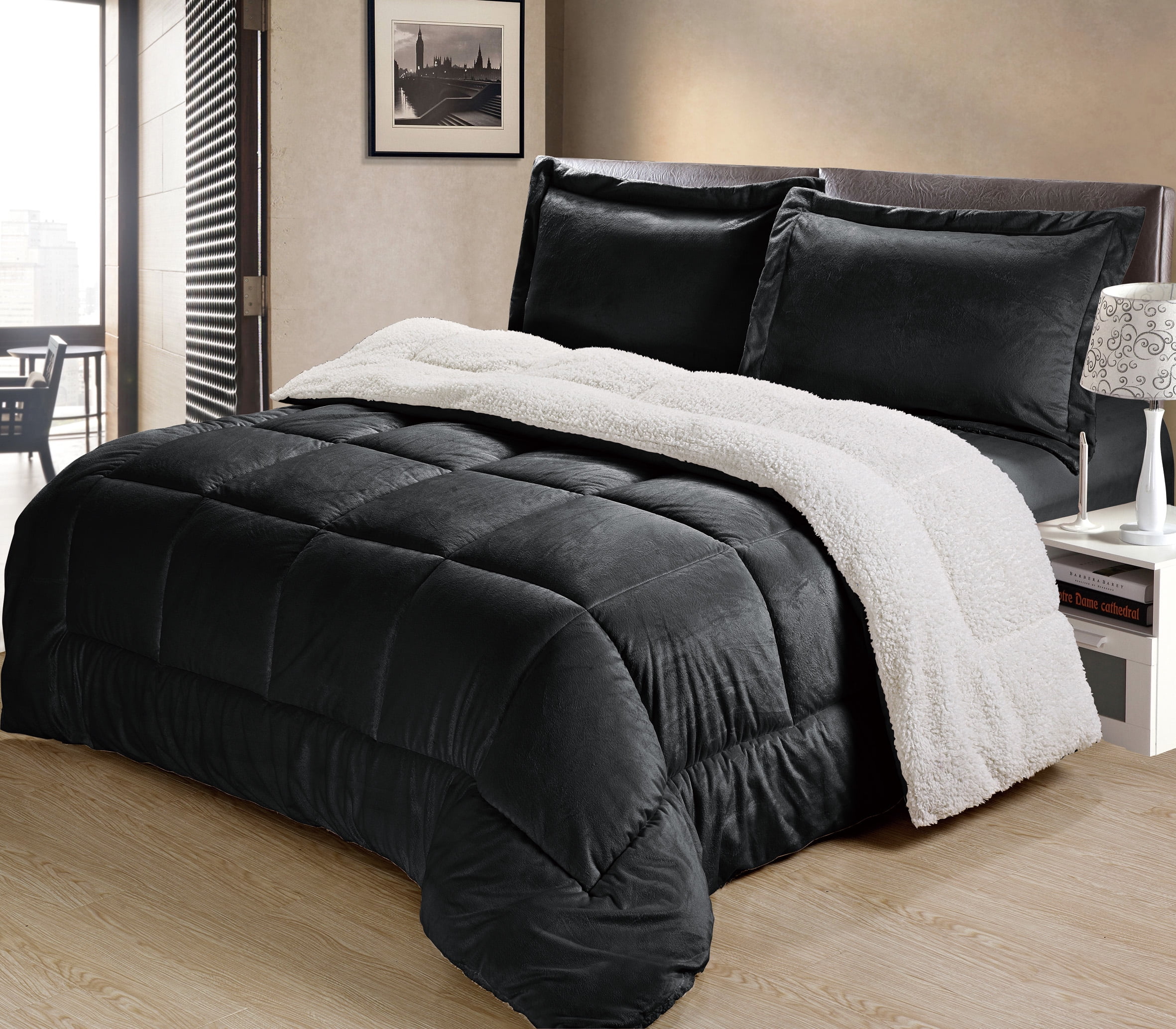 Home Classic Collection Micro Mink Sherpa Convertible Comforter Set ...