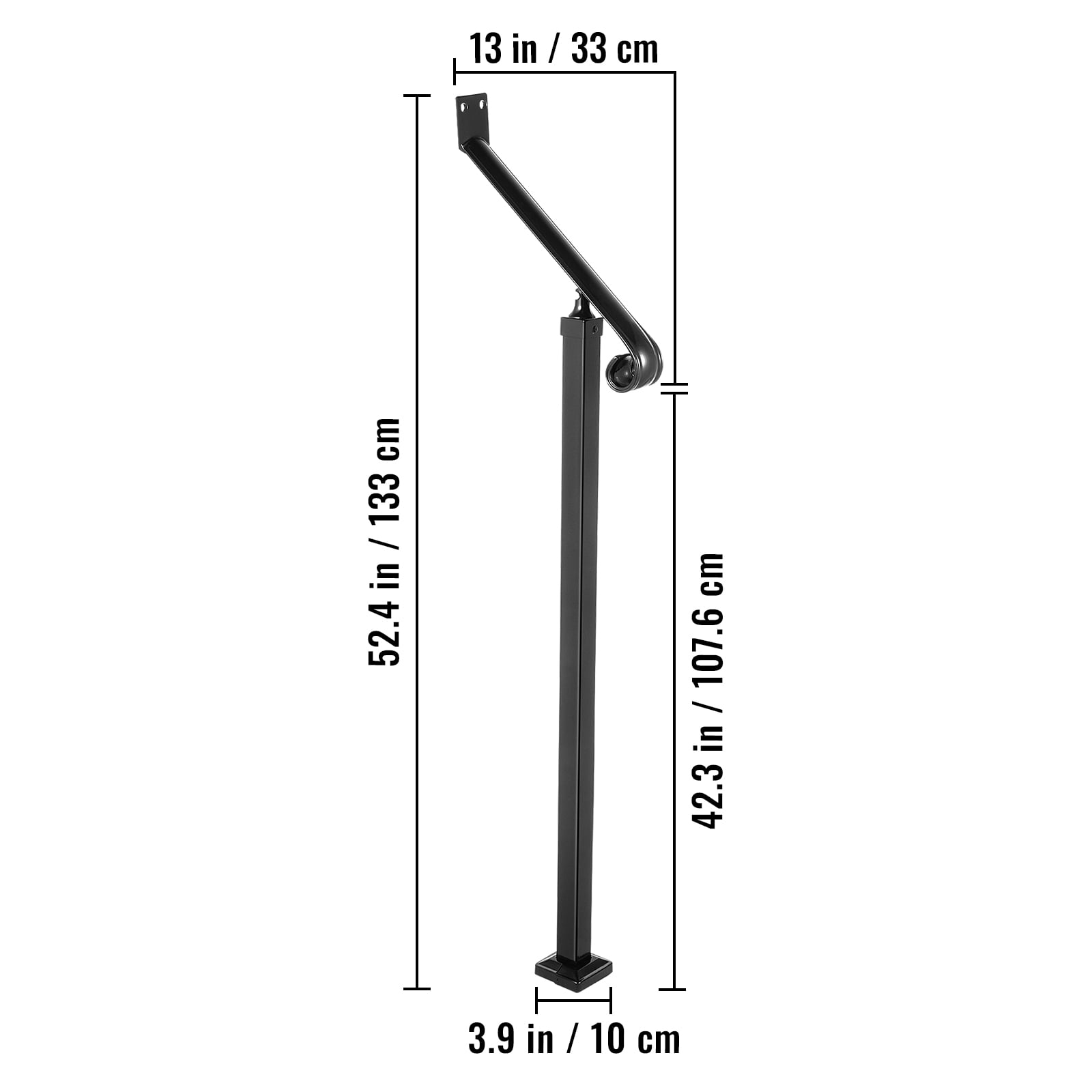 VEVOR Outdoor 1-Step Iron Handrail for 40mm Pipes - Black Wrought Iron ...