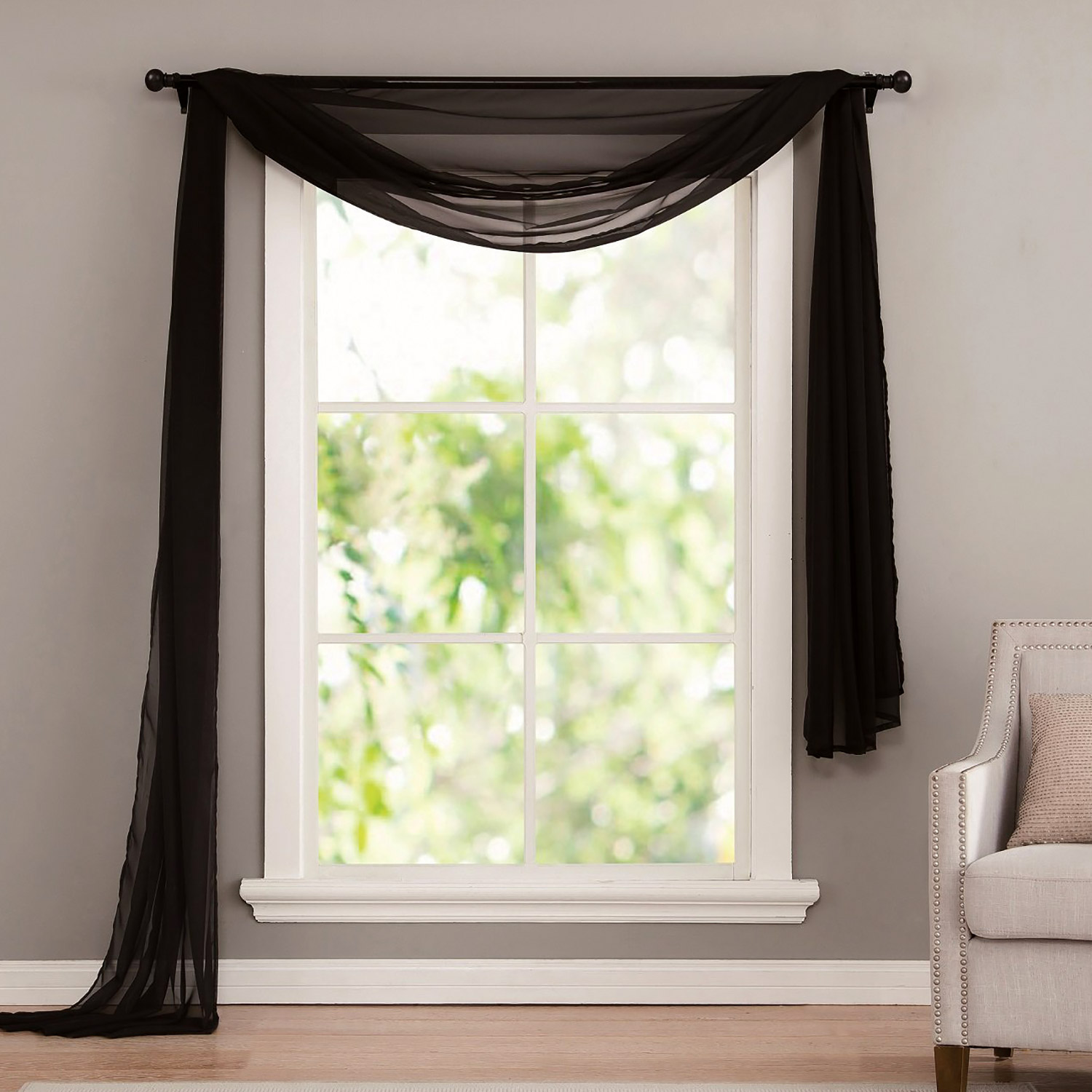 Infinity Decorative Sheer Voile Window Scarf, Black, 54x216 Inches ...