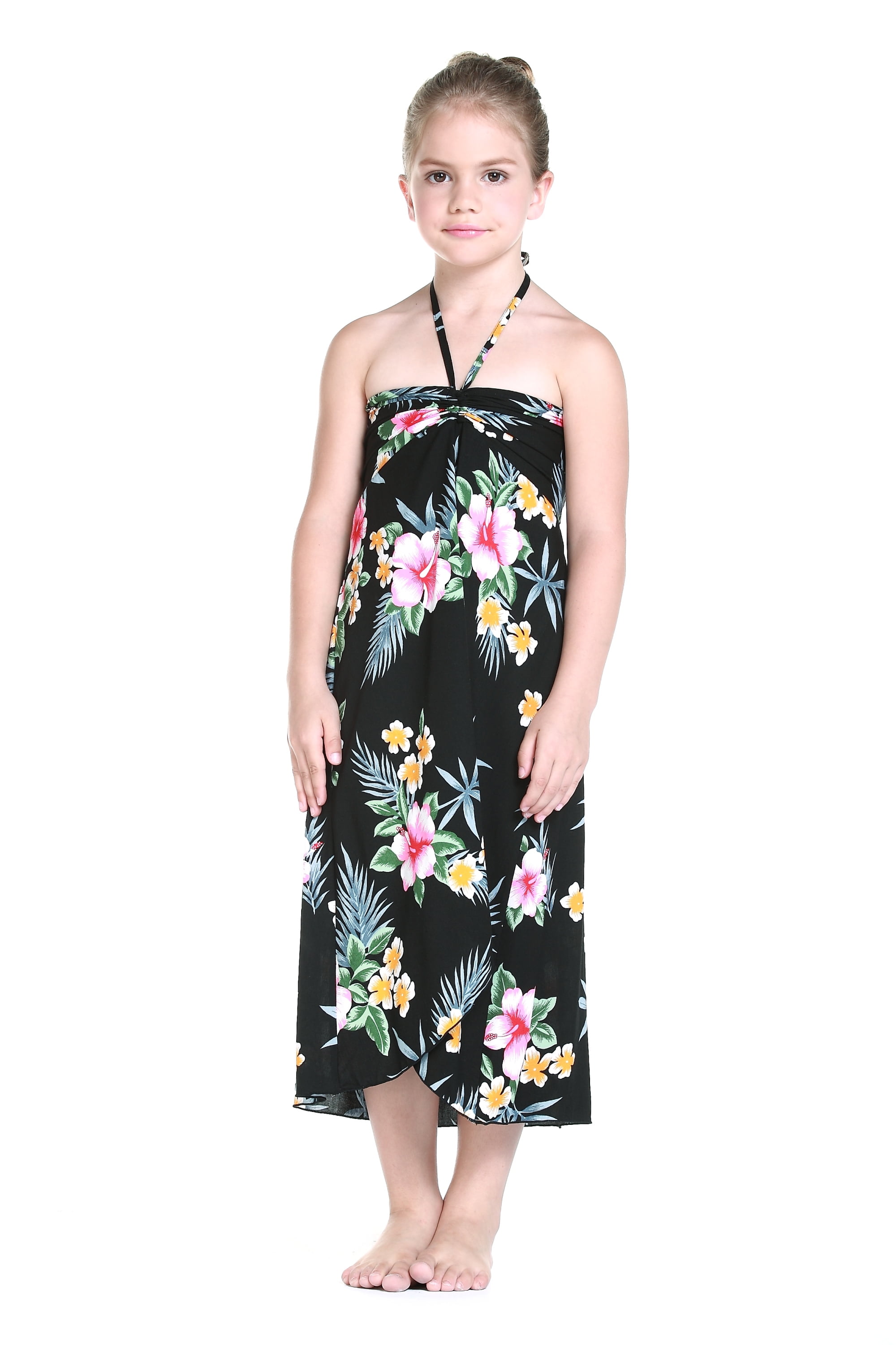 Girl Hawaiian Halter Dress in Hibiscus Black Size 2 - Walmart.com