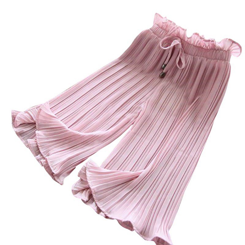 Little Girls Ribbon Tie Chiffon Loose Pleated Wide Leg Palazzo Pants ...