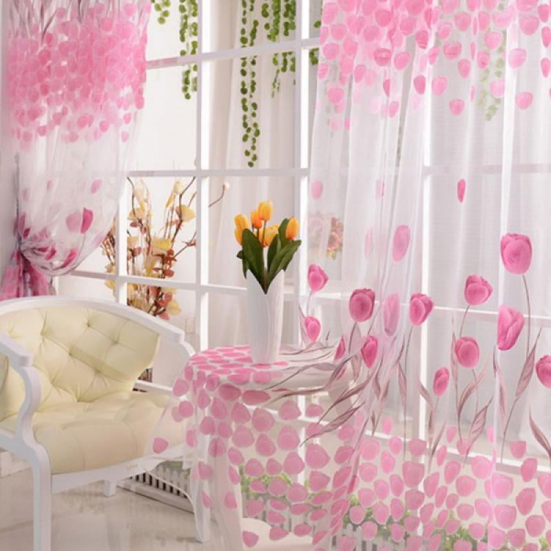 Tulip Voile Girls Room Curtain, Cute Flowers Print Window Curtain for ... Tulip Voile Girls Room Curtain, Cute Flowers Print Window Curtain for ...