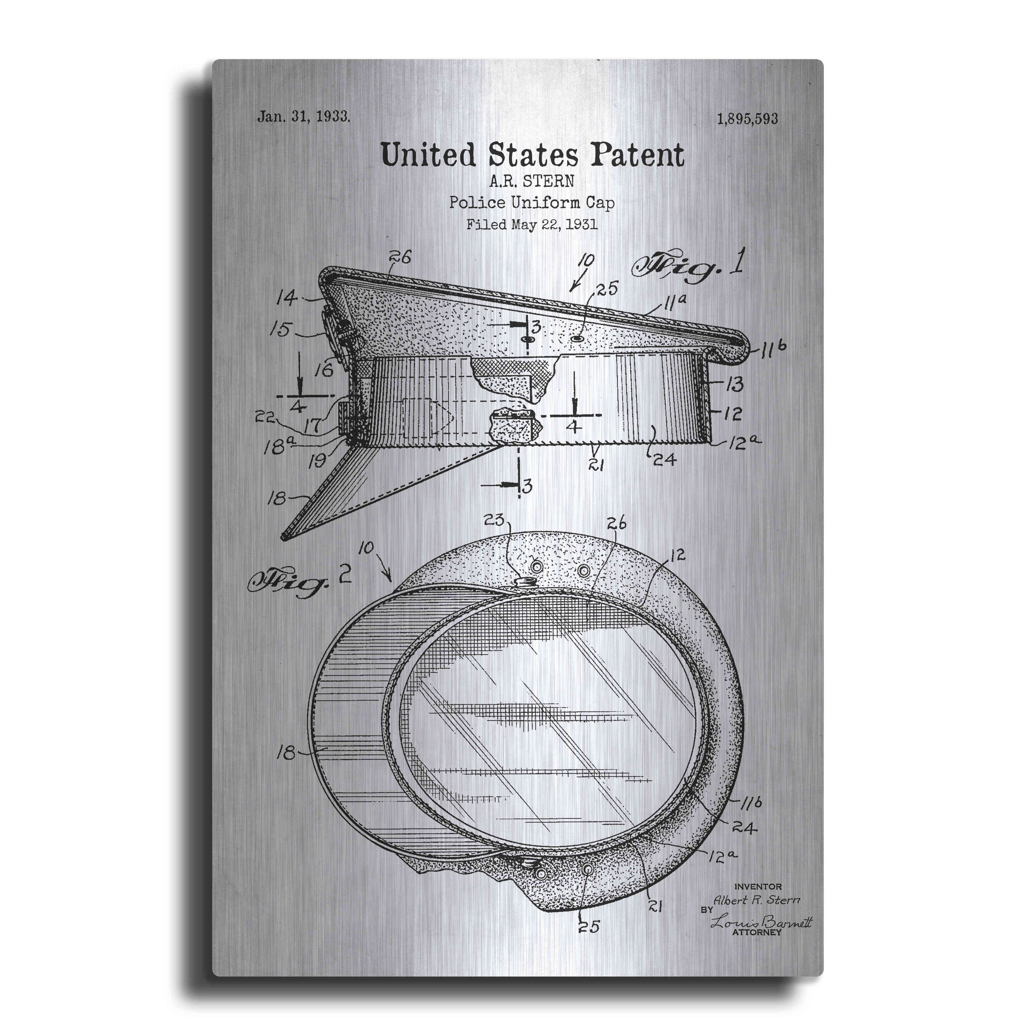 Luxe Metal Art 'Police Uniform Cap Blueprint Patent White' Acrylic ...