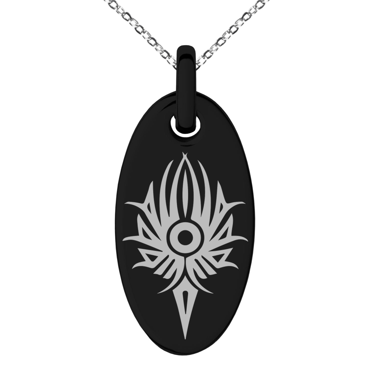 Stainless Steel Tribal Torch Rune Engraved Small Oval Charm Pendant ...
