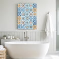 Blue Floral Canvas Wall Art for Living Room, Vintage Mediterranean Tile ...