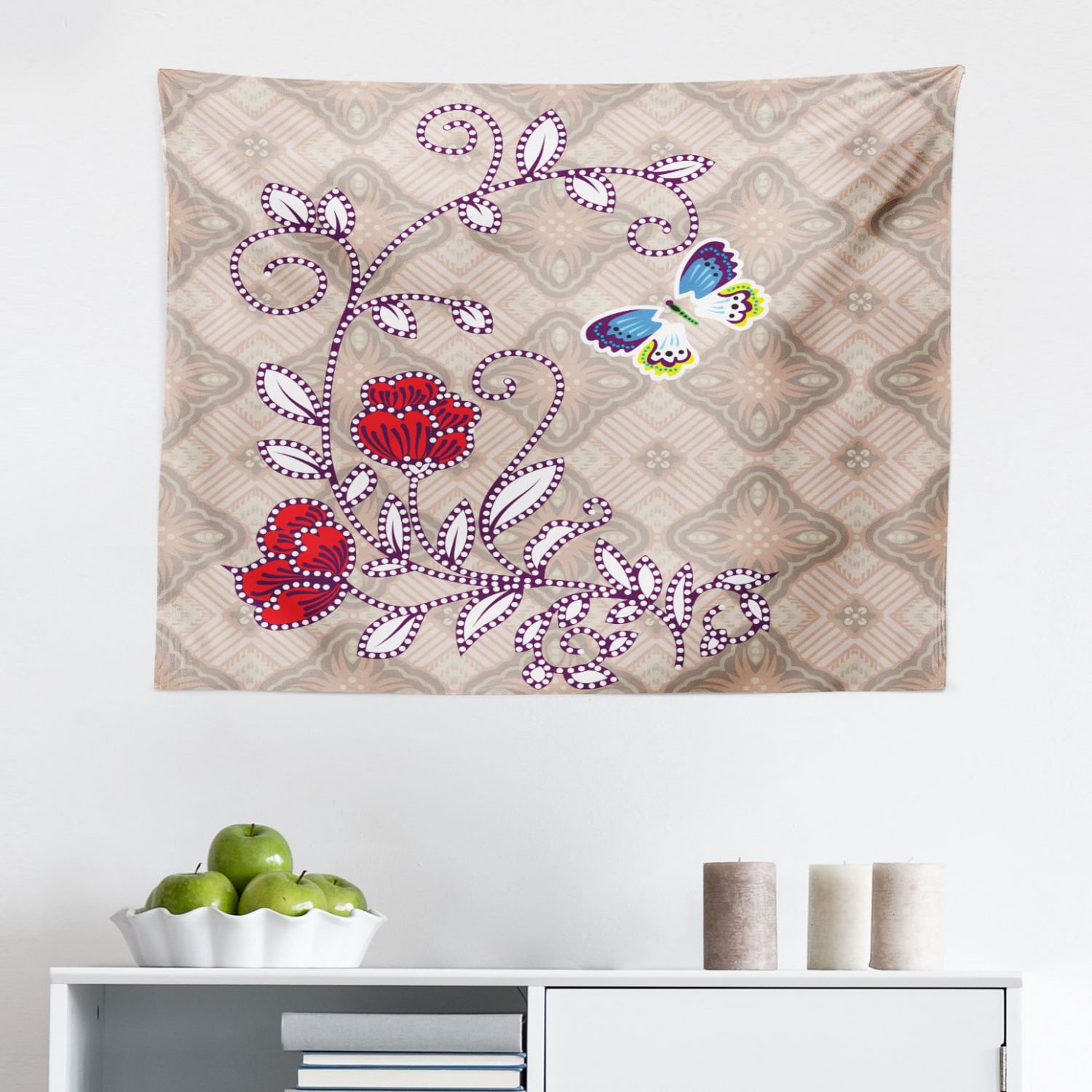 Batik Tapestry, Bohemian Malaysian Floral Bouquet Corsage Royal, Fabric ...