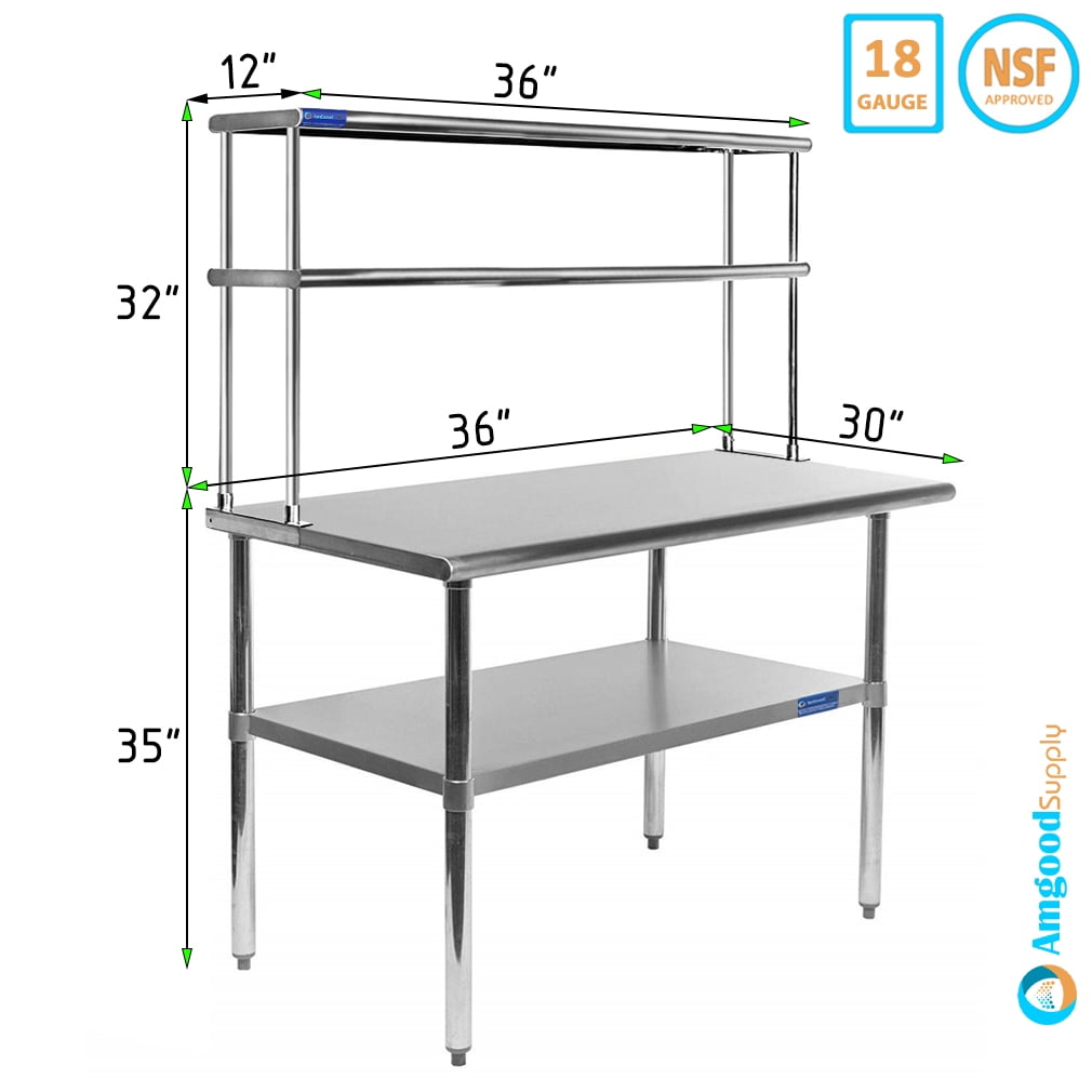 36" Long x 30" Deep" Stainless Steel Work Table With 12" Wide Double ...