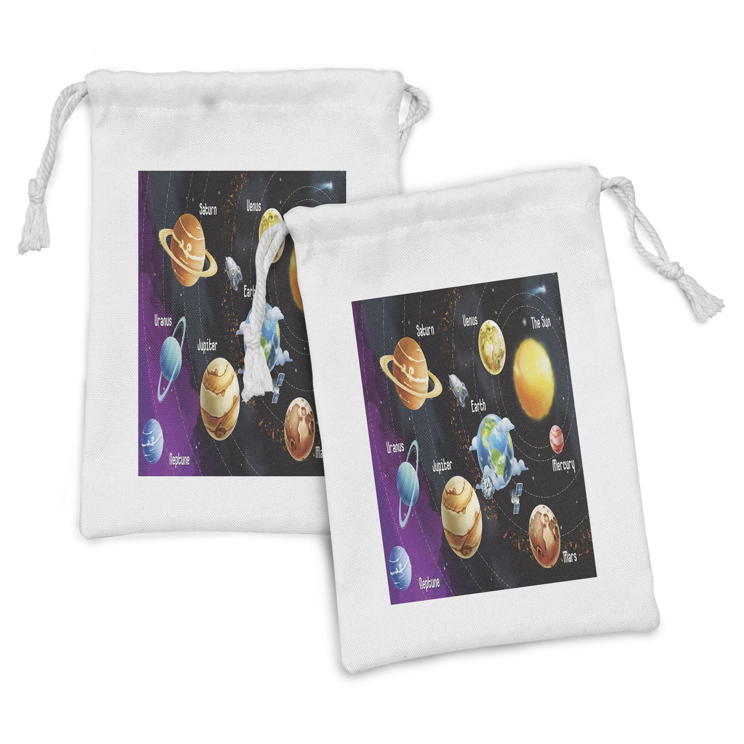 Outer Space Fabric Pouch Set of 2, Solar System of Planets Milky Way ...