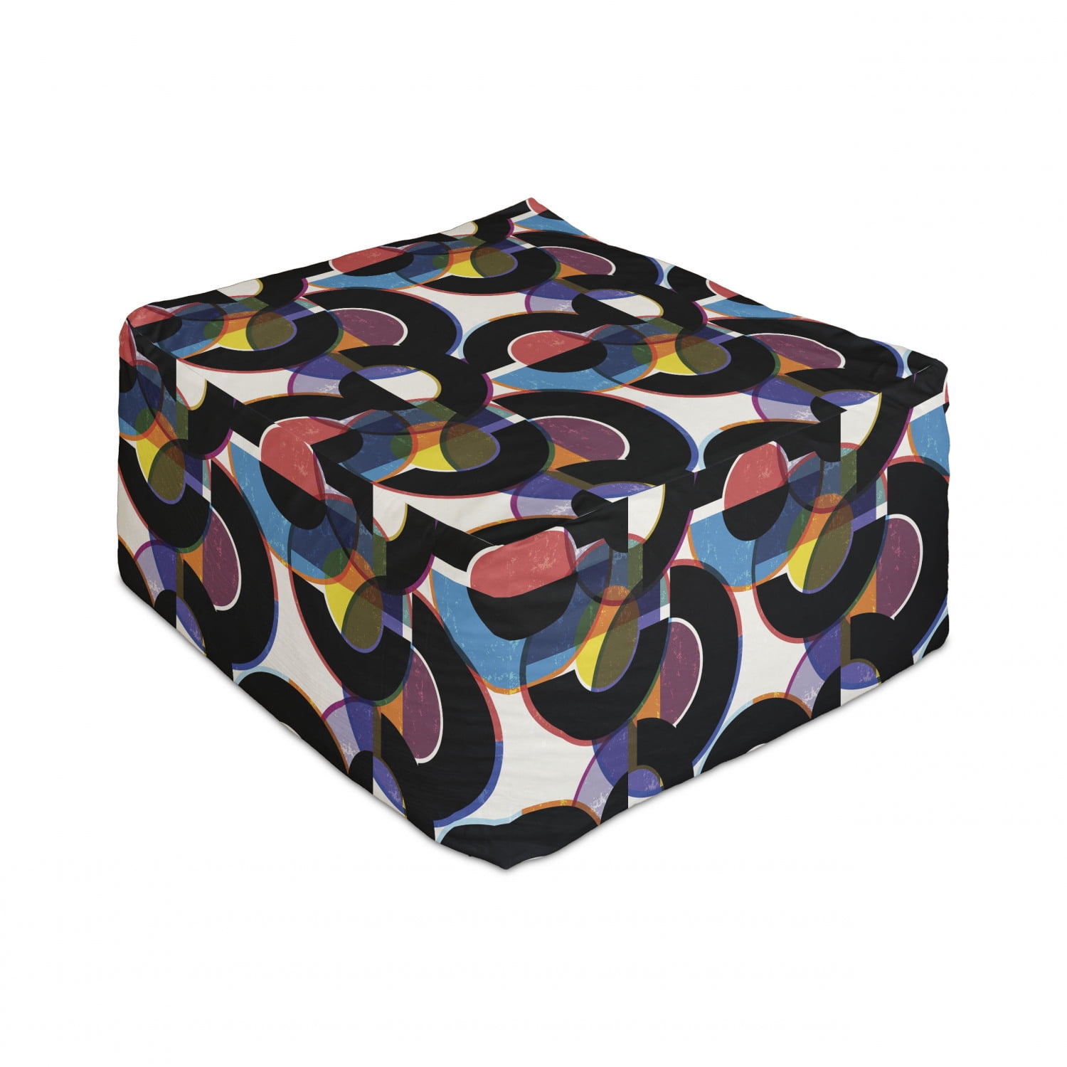 Retro Rectangle Pouf, Geometrical Theme Abstract Shapes and Colorful ...