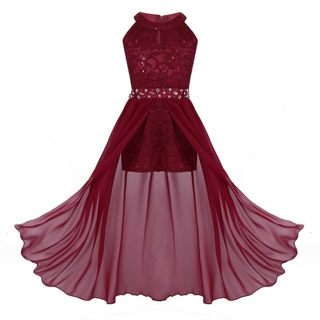 YONGHS Kids Girls Floral Lace Maxi Dress Wedding Birthday Party Formal ...