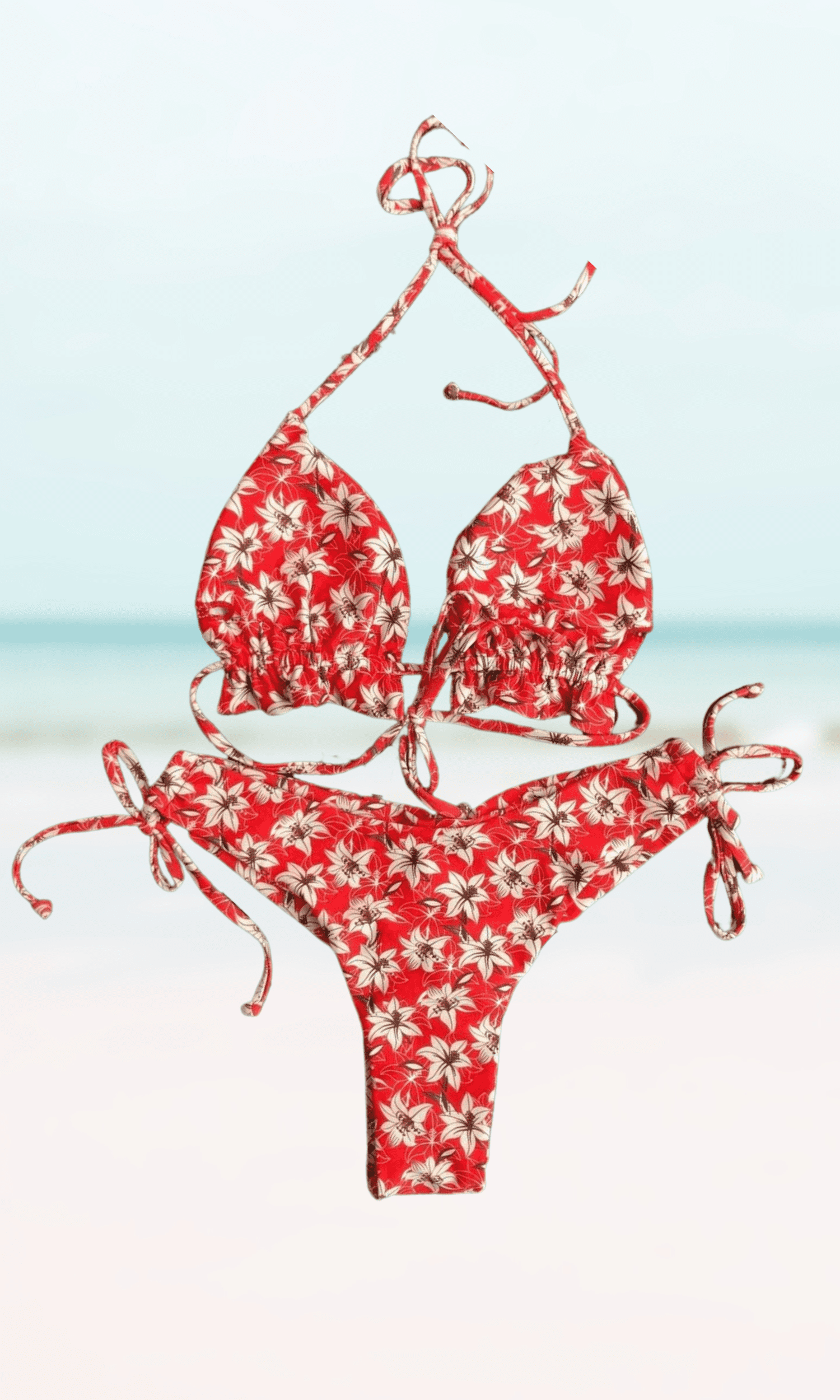 Meloriaswim Sexy Flower Batch Print Tassel Halter Neck Padded Bikini