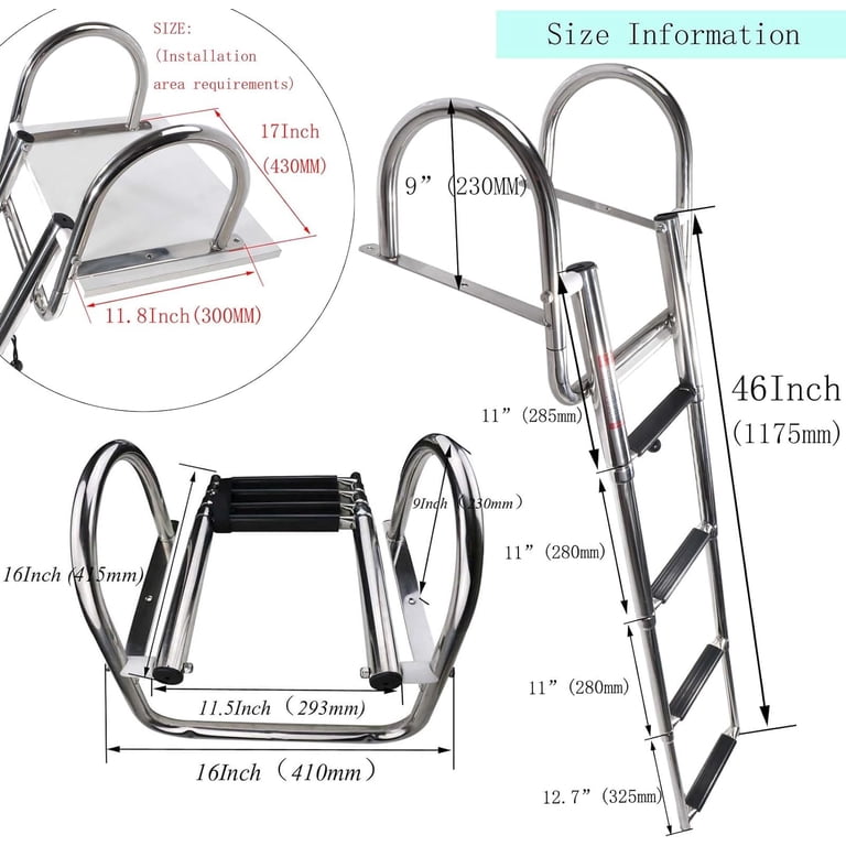 Inflatable Raft Dock Ladder GRT 4-Step Stainless Steel Folding Pontoon ...
