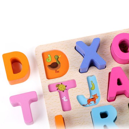 Flmtop Alphabet ABC Numbers Wooden Puzzles Lacing Beads Game Education ...