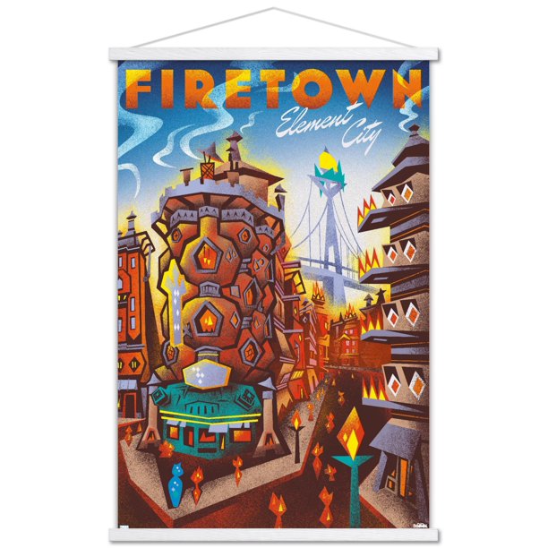 Disney Pixar Elemental - Firetown Wall Poster with Magnetic Frame, 22. ...