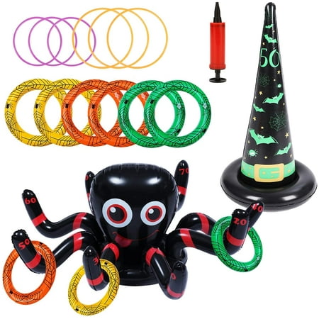 IGUOHAO 15Pcs Halloween Games Inflatable Witch Hat Spider Ring Toss ...