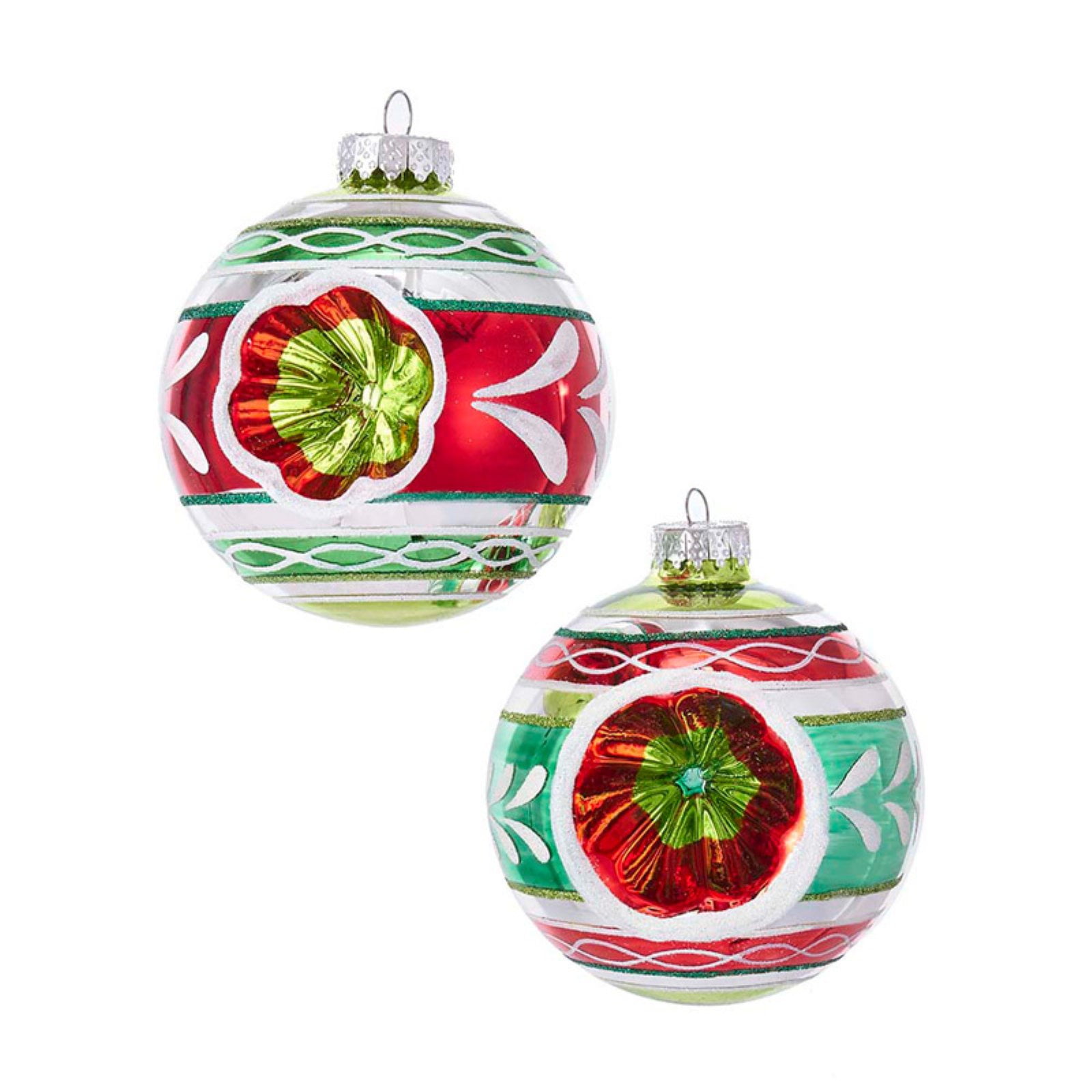 Kurt Adler 100MM Early Years Glass Red, Green and White Reflector Ball ...