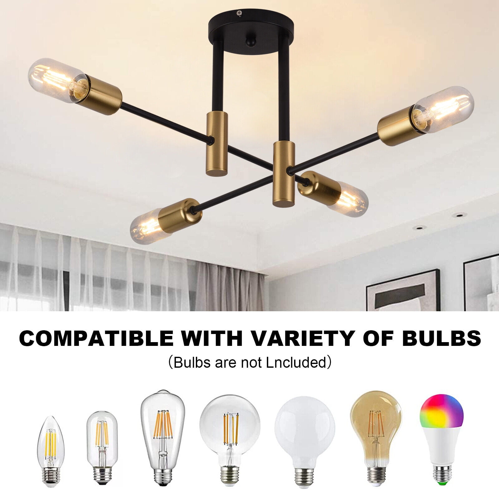 TOPCHANCES 4-Light Sputnik Chandelier, Modern Mid Centuries Ceiling ...