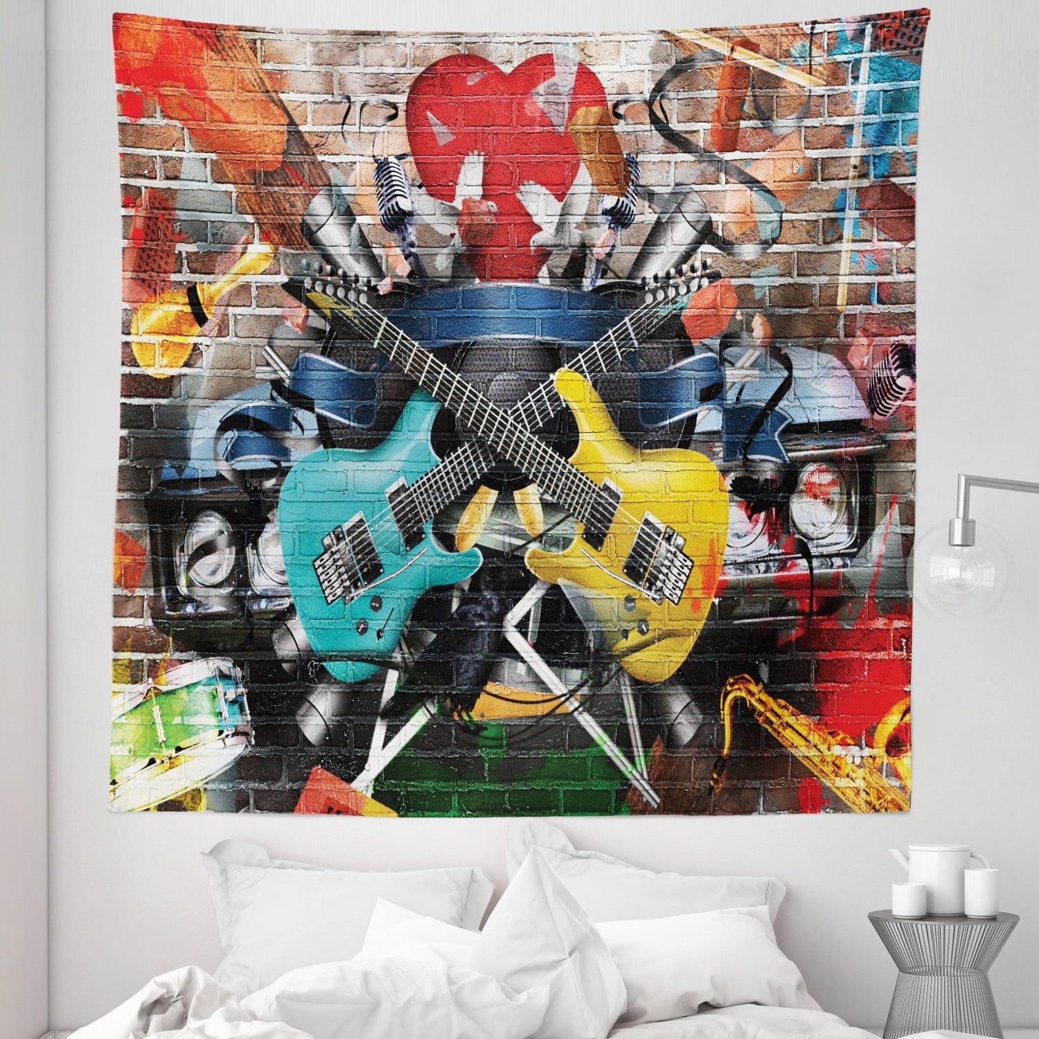 Music Tapestry, Collage of Music Color and Musical Instruments Street ...
